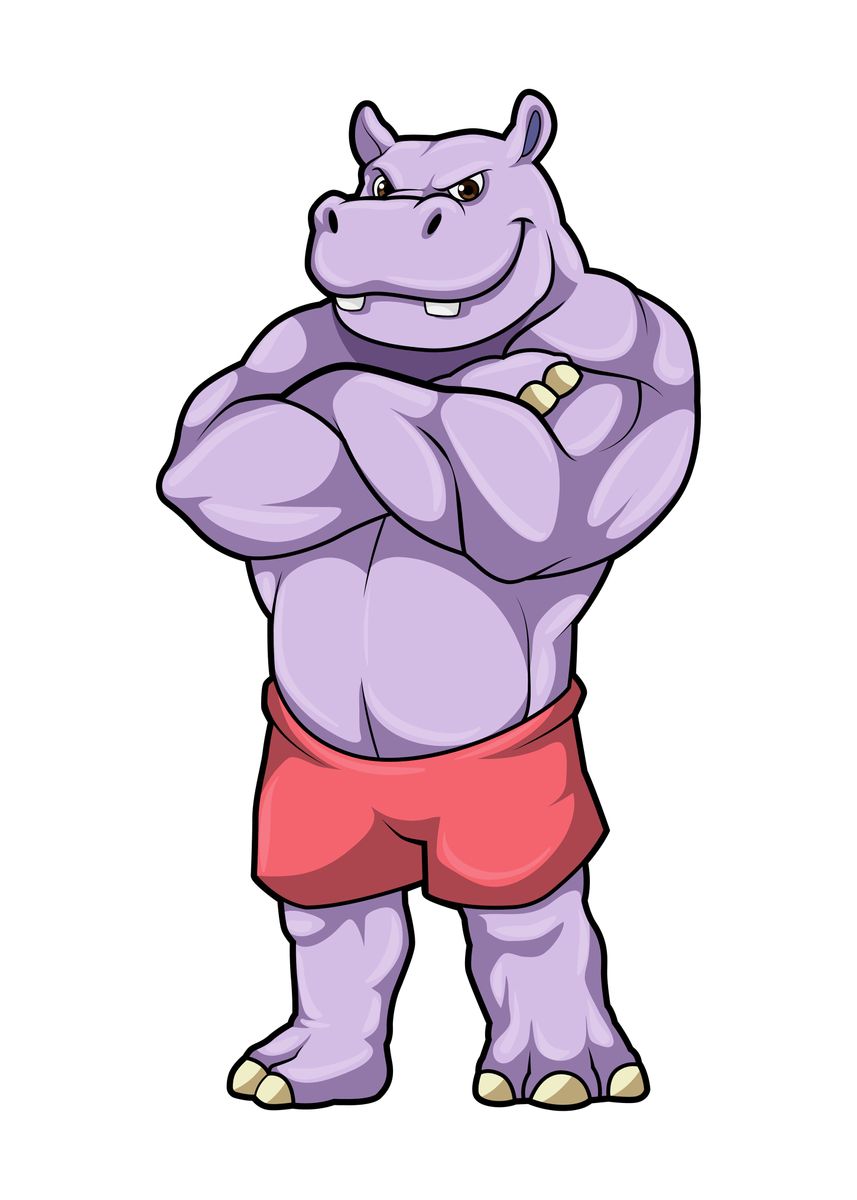 'Hippo Bodybuilder Muscles' Poster, picture, metal print, paint by ...