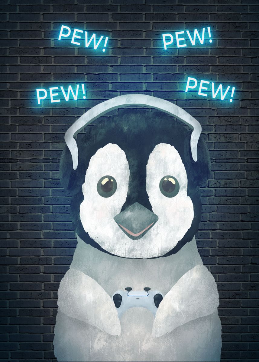 'Pew Pew Penguin' Poster, picture, metal print, paint by XandYart ...
