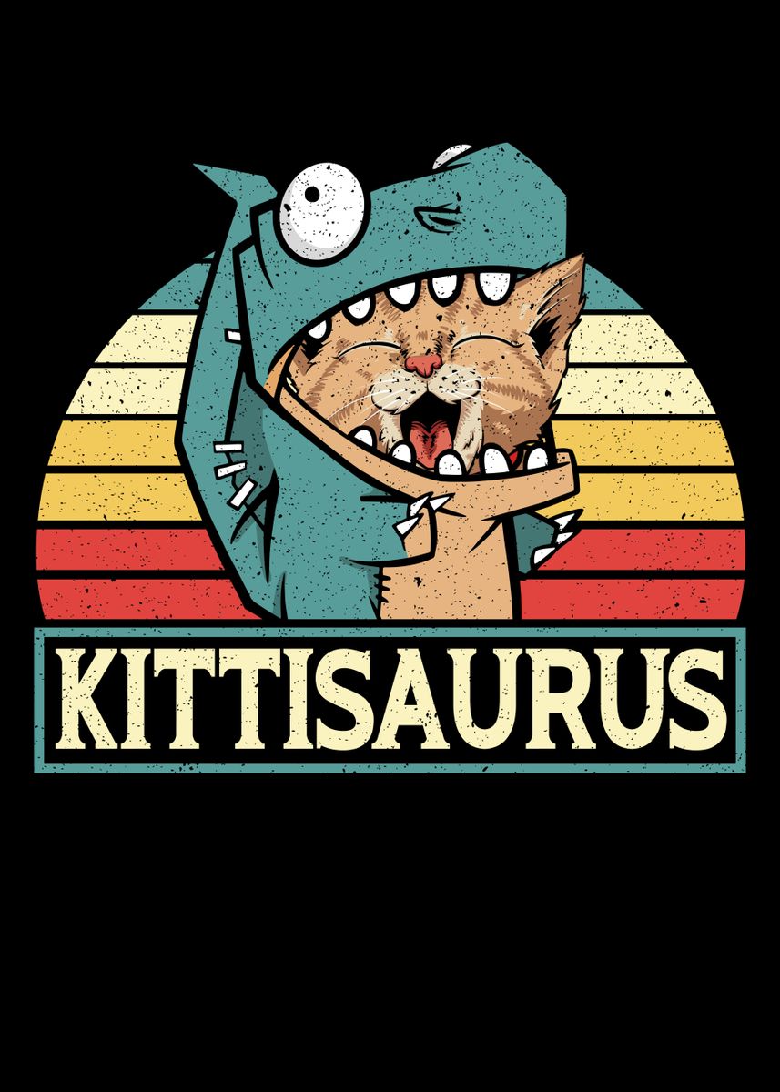 'Kittisaurus' Poster, picture, metal print, paint by NAO | Displate