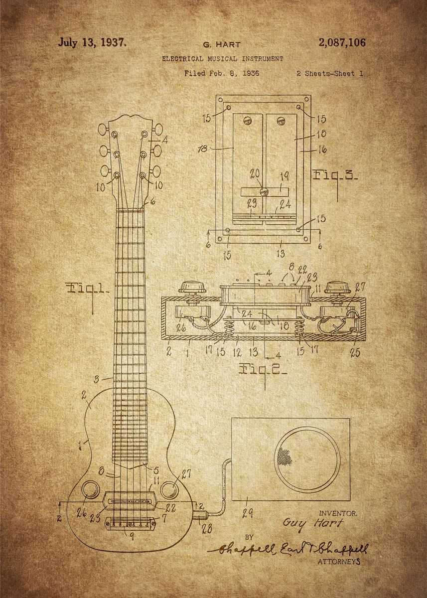 'Guitar Patent' Poster, picture, metal print, paint by ThomasDHaley ...