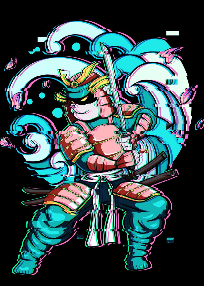 'Samurai Maneki Neko Cat' Poster, picture, metal print, paint by ...