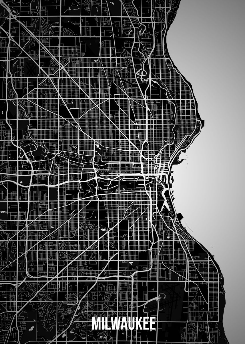 'Milwaukee dark map' Poster, picture, metal print, paint by LUNGHISTE ...