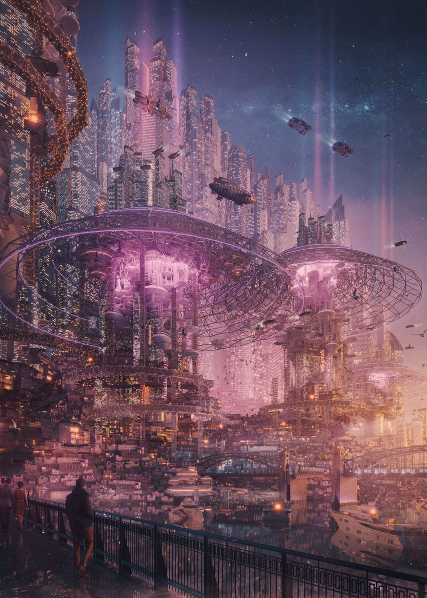 'dusk city' Poster, picture, metal print, paint by Gal Barkan | Displate