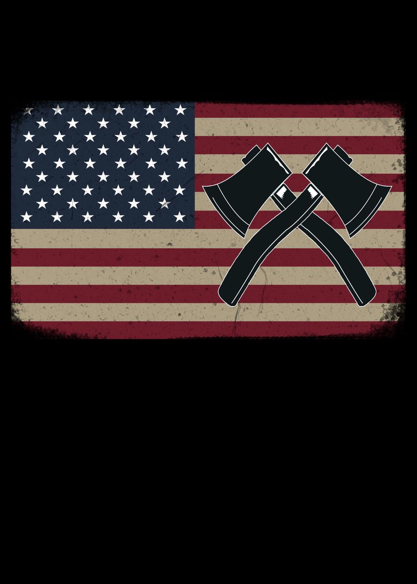 'Axe Throwing American Flag' Poster, picture, metal print, paint by ...