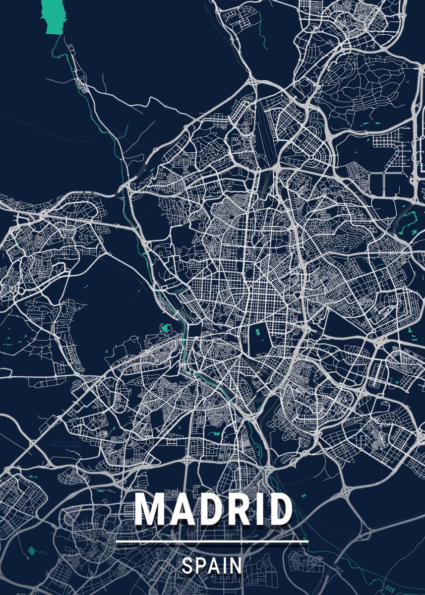 'Madrid Map Spain' Poster, picture, metal print, paint by Max Ronn ...