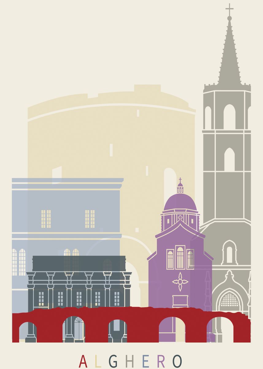 'Alghero skyline poster' Poster, picture, metal print, paint by ...