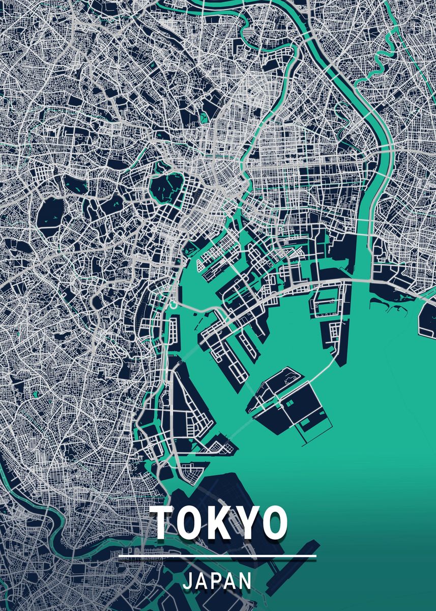 'Tokyo Map Japan' Poster, picture, metal print, paint by Max Ronn ...