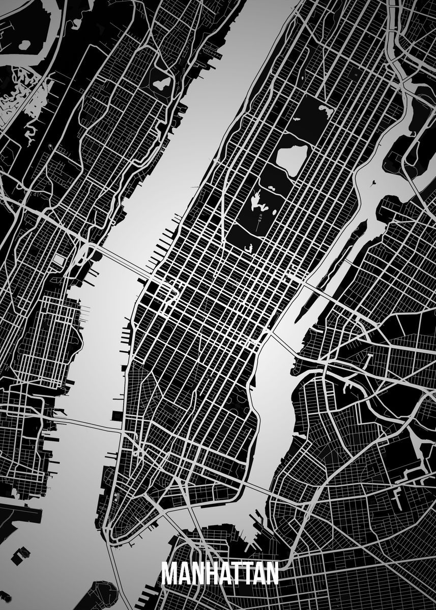 'Manhattan dark map' Poster, picture, metal print, paint by LUNGHISTE ...