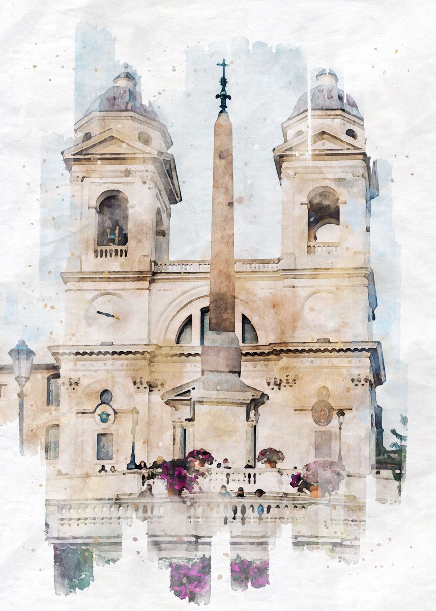 'Spanish Steps Watercolor' Poster, picture, metal print, paint by ...