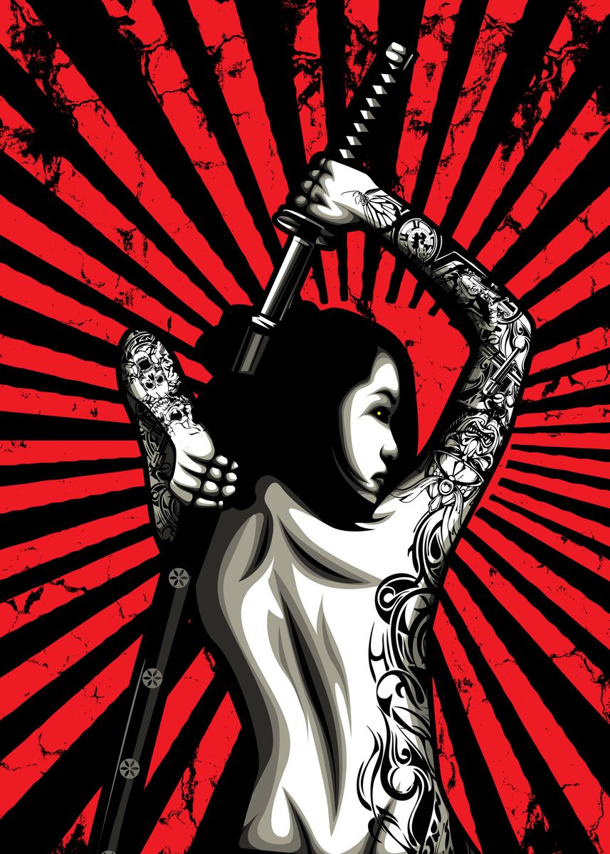 'Japanese Samurai Girl' Poster, picture, metal print, paint by John ...