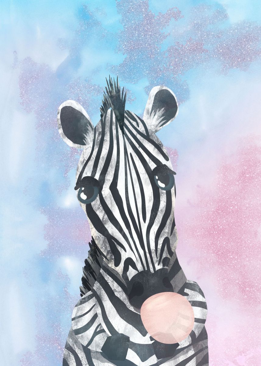 'Dreamy Zebra bubble gum' Poster, picture, metal print, paint by ...
