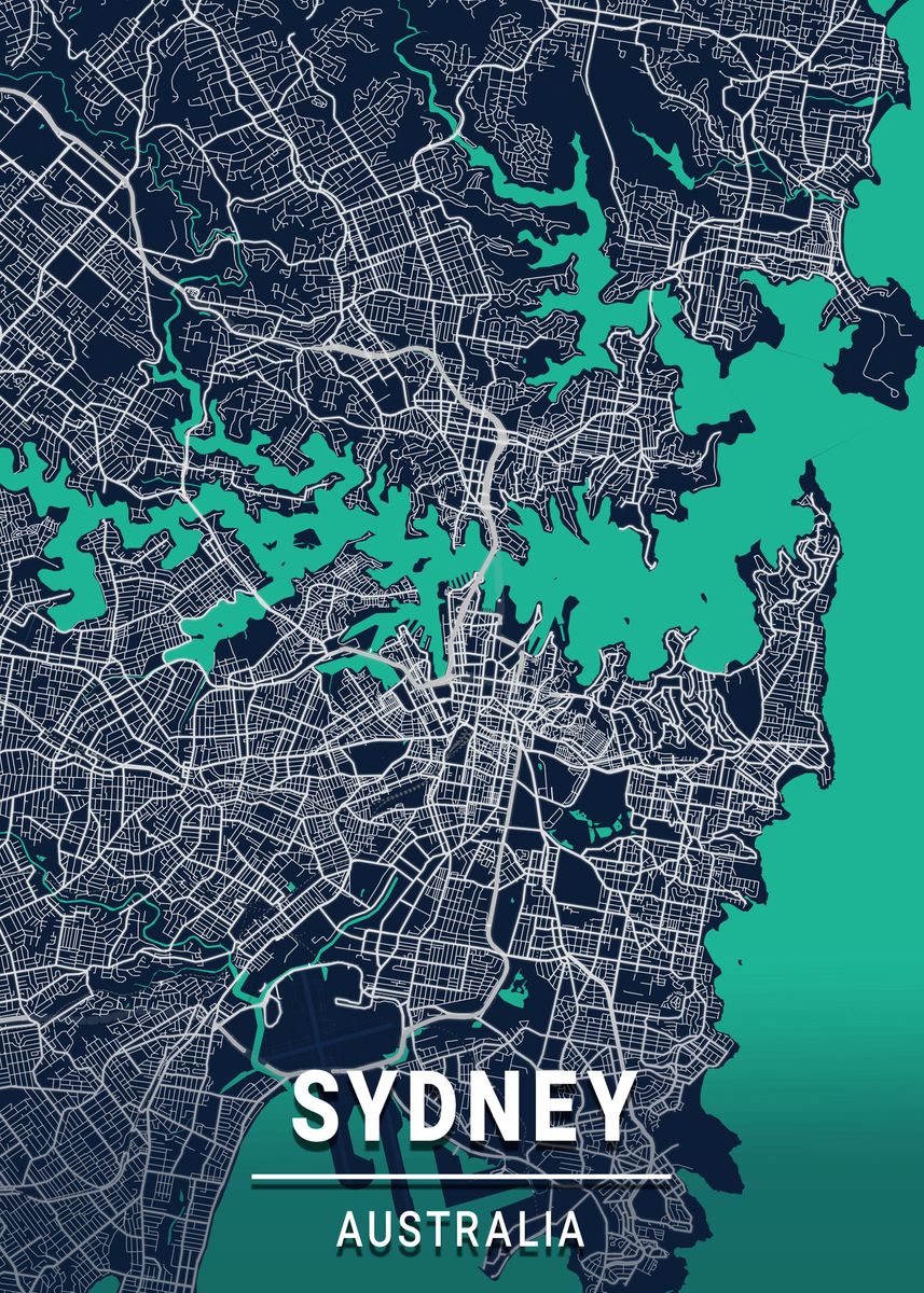 'Sydney Map Australia' Poster, picture, metal print, paint by Max Ronn ...