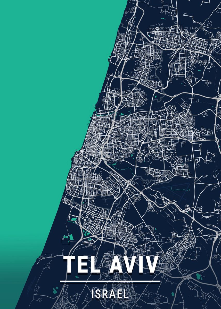 'Tel Aviv Map Israel' Poster, picture, metal print, paint by Max Ronn ...
