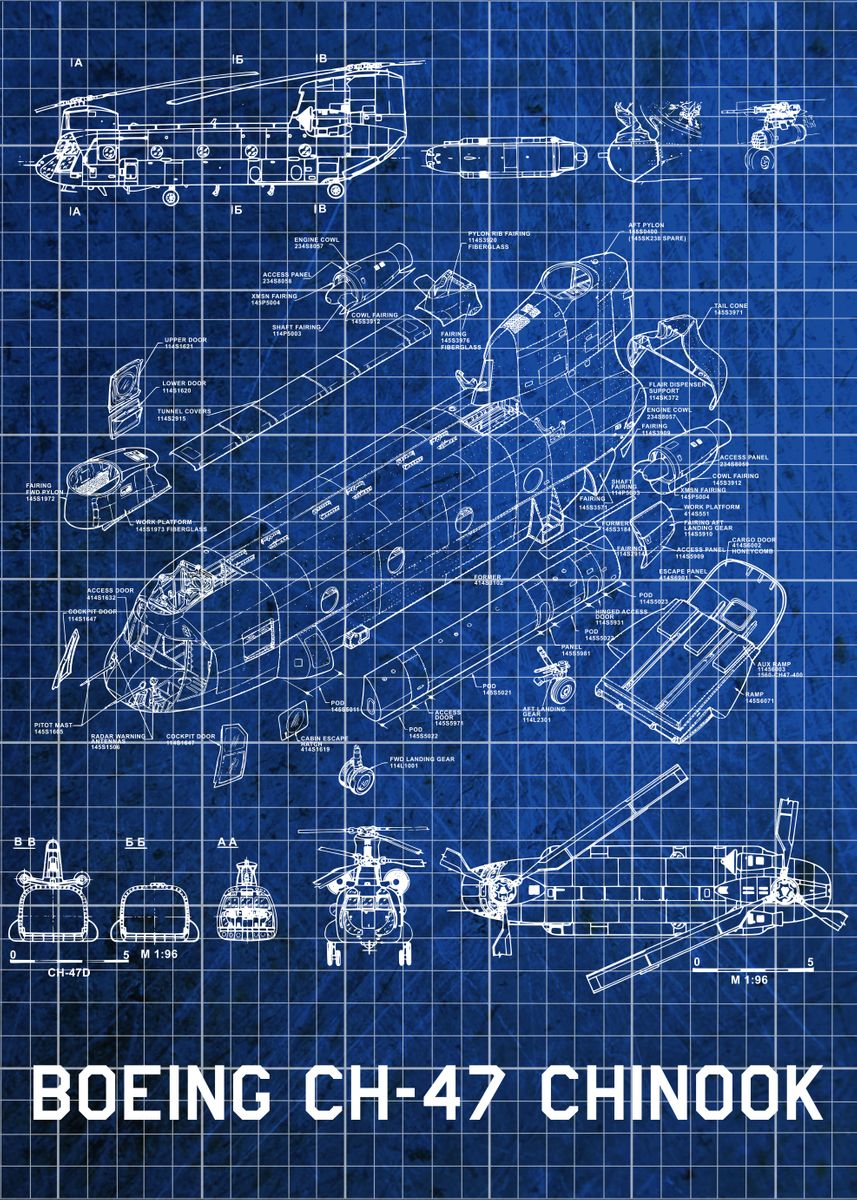 'Blueprint of CH47 Chinook' Poster, picture, metal print, paint by ...