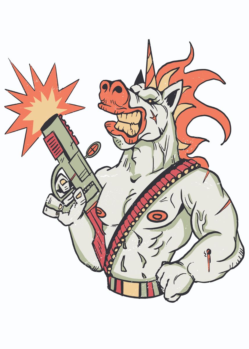 'Unicorn cute war battle' Poster by Geschenkelaune | Displate