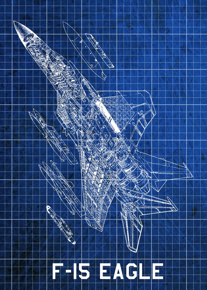'Blueprint of F15 Eagle' Poster by Geoji Jacob | Displate