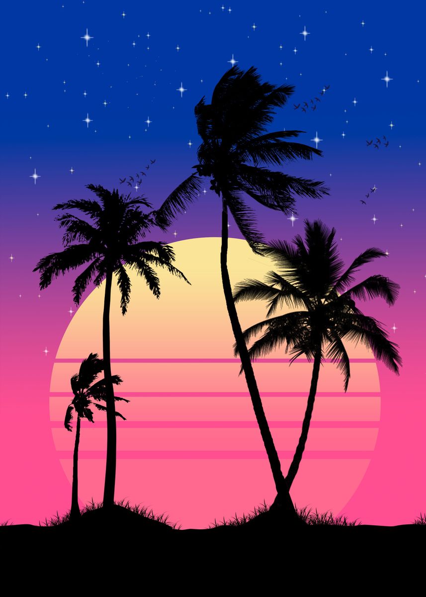 '80s retro beach' Poster, picture, metal print, paint by El Rik | Displate
