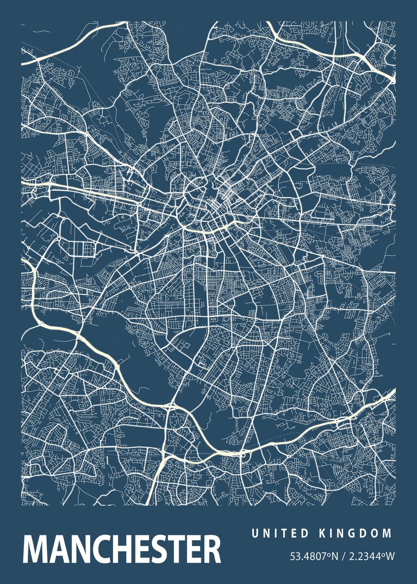 'Manchester City Map ' Poster, picture, metal print, paint by Max Ronn ...