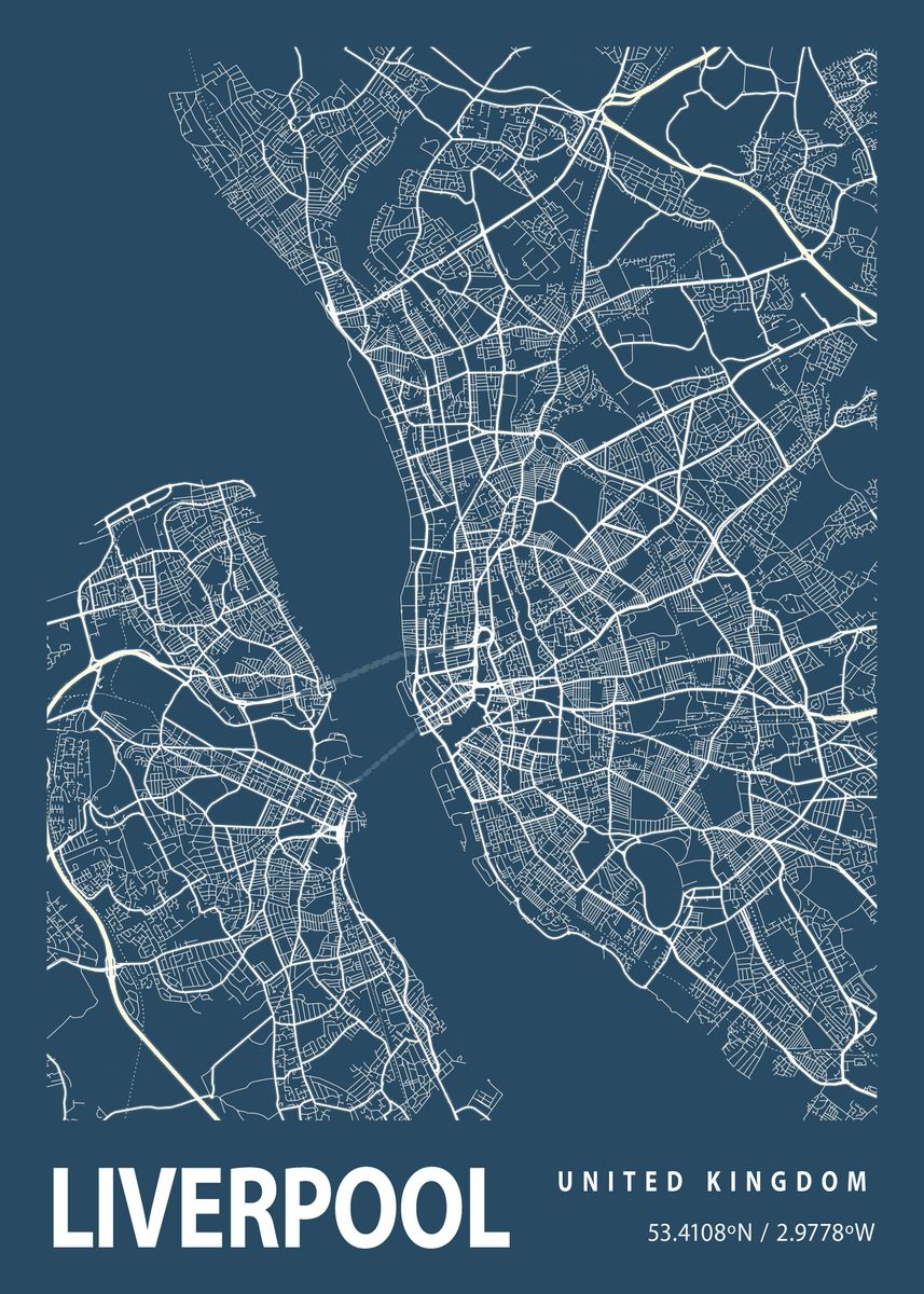 'Liverpool City Map England' Poster, picture, metal print, paint by Max ...