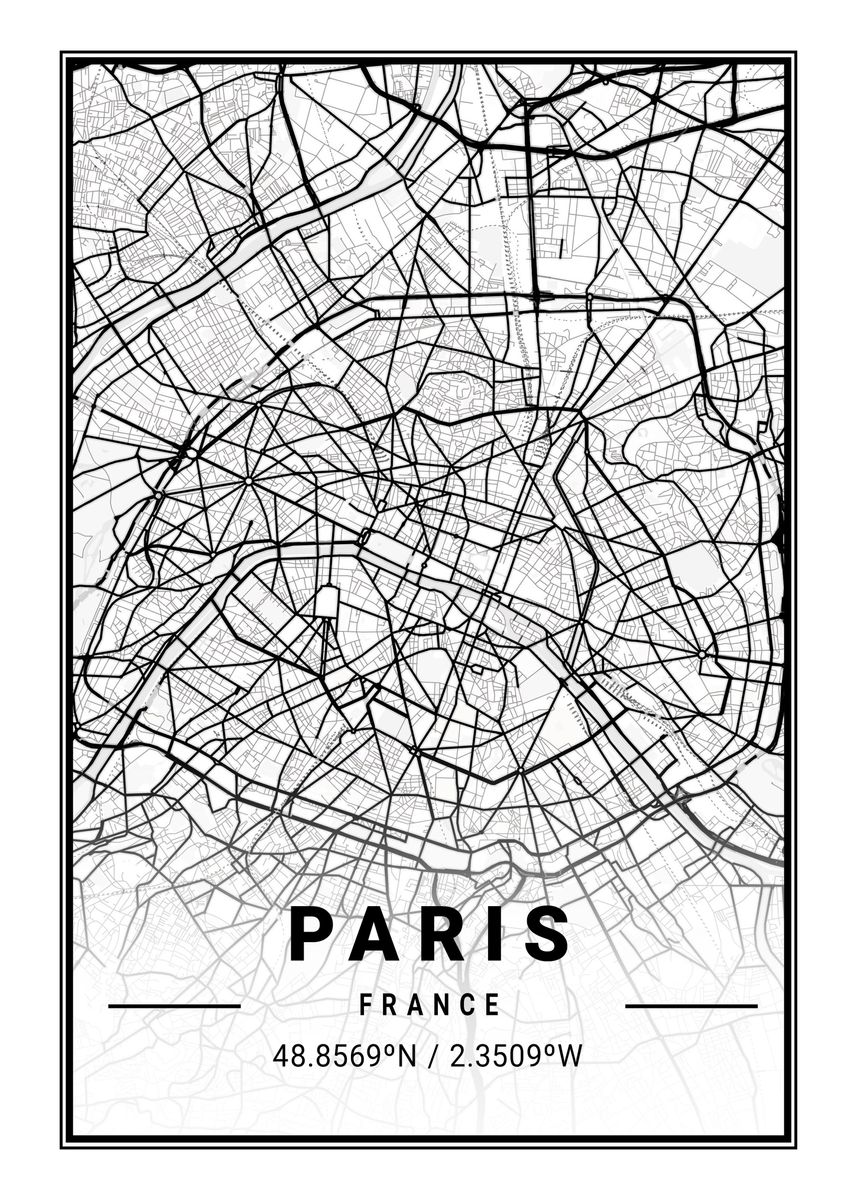 'Paris City Map France' Poster, picture, metal print, paint by Max Ronn ...