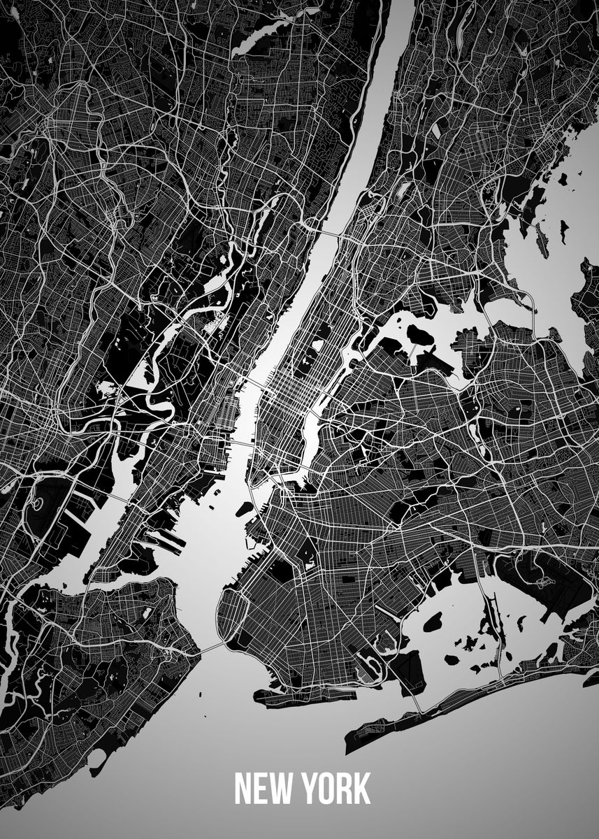 'New York big dark map' Poster, picture, metal print, paint by Stefano ...