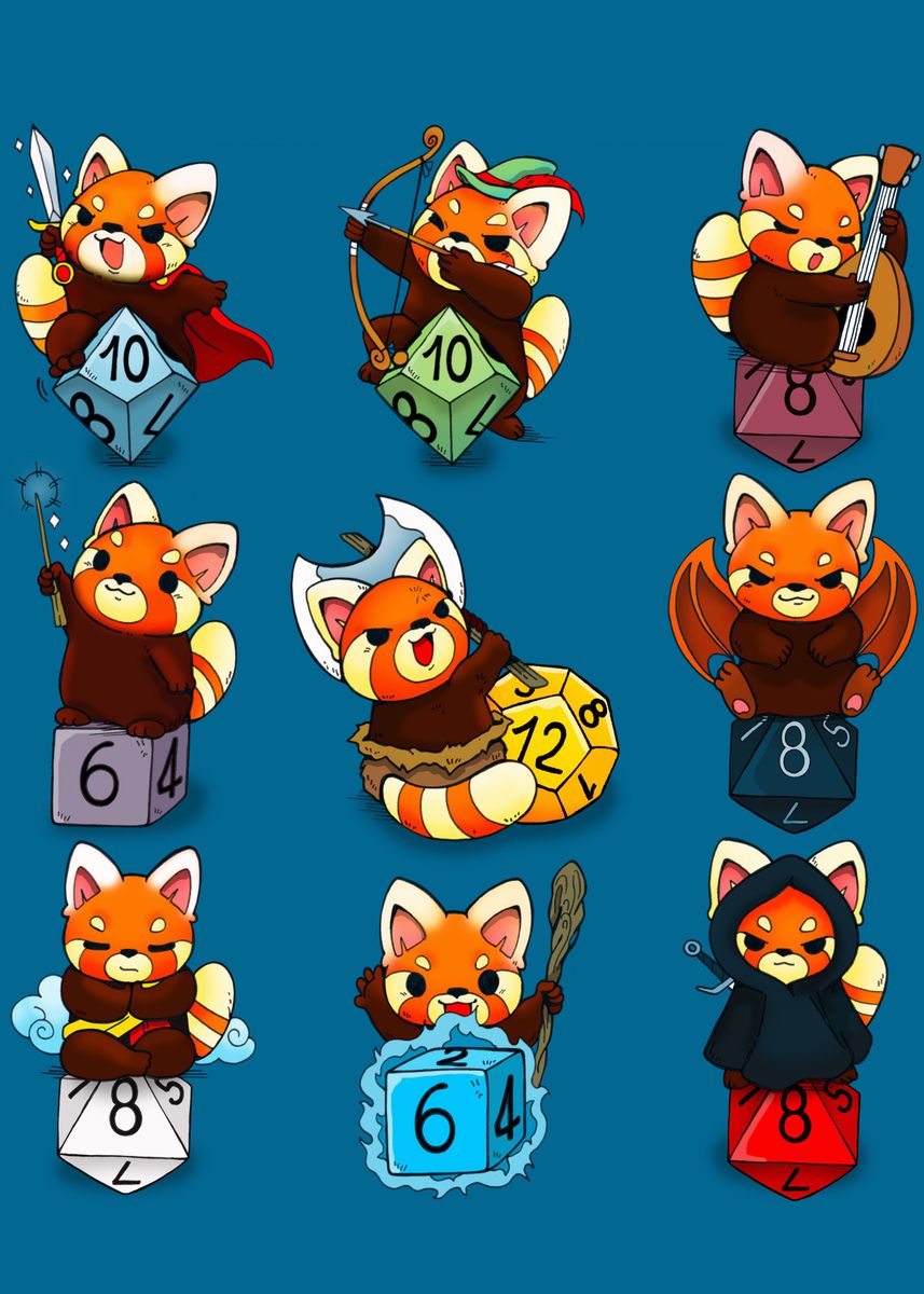 'Red Panda Role Dice' Poster, picture, metal print, paint by Valentina ...