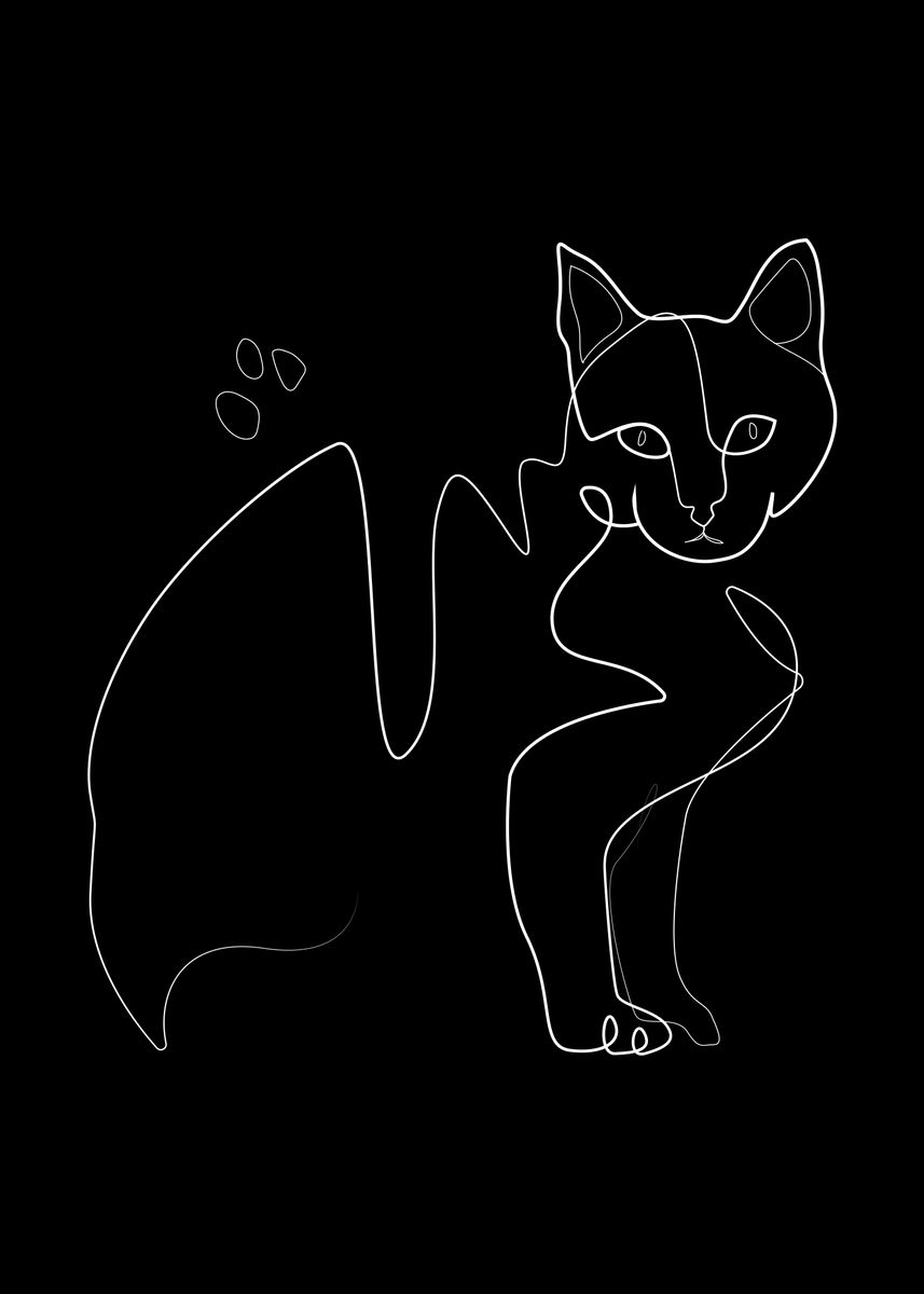 'One line art cat white' Poster by Hendri Createupstudio | Displate
