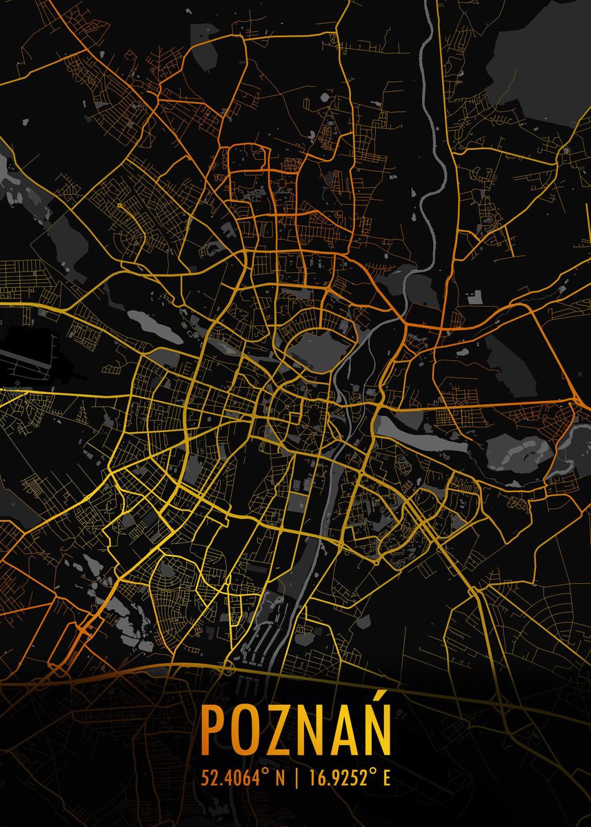 'Poznan city map' Poster, picture, metal print, paint by Shawlin I ...