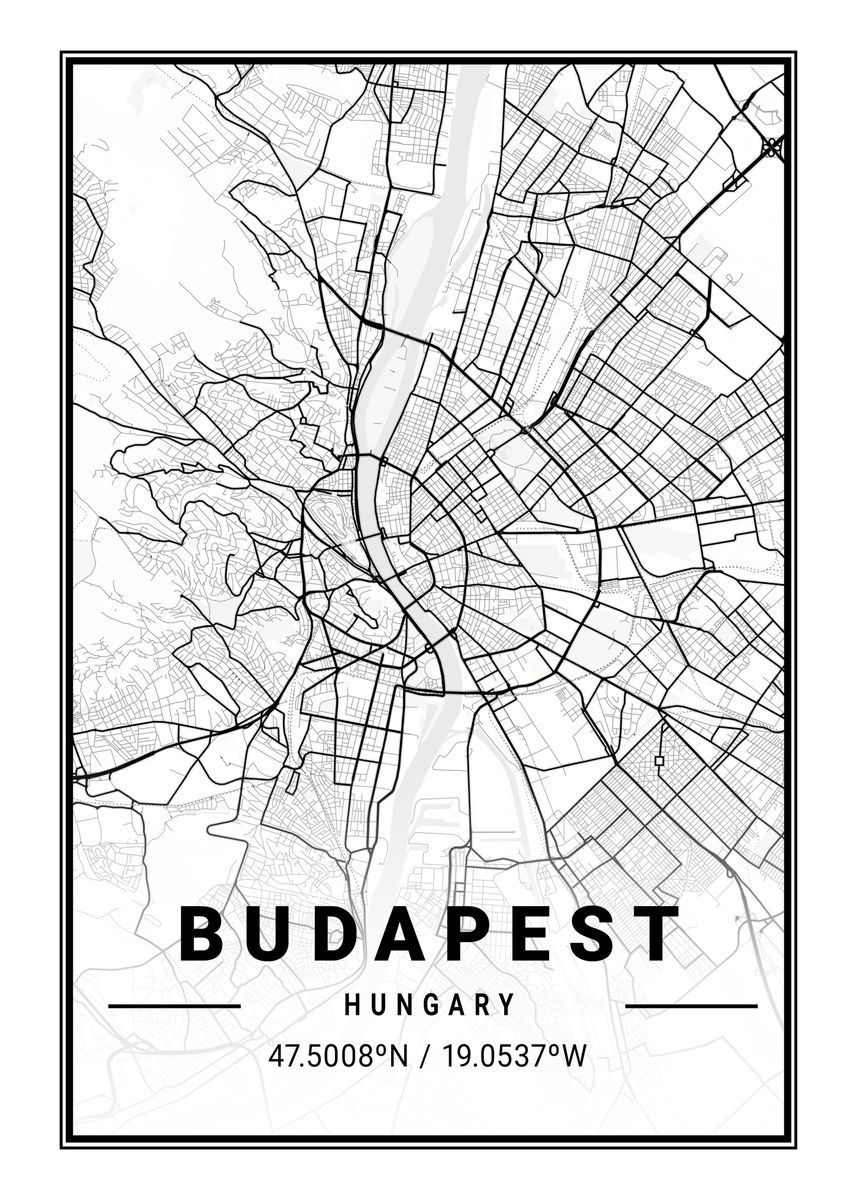 'Budapest City Map Hungary ' Poster, picture, metal print, paint by Max ...