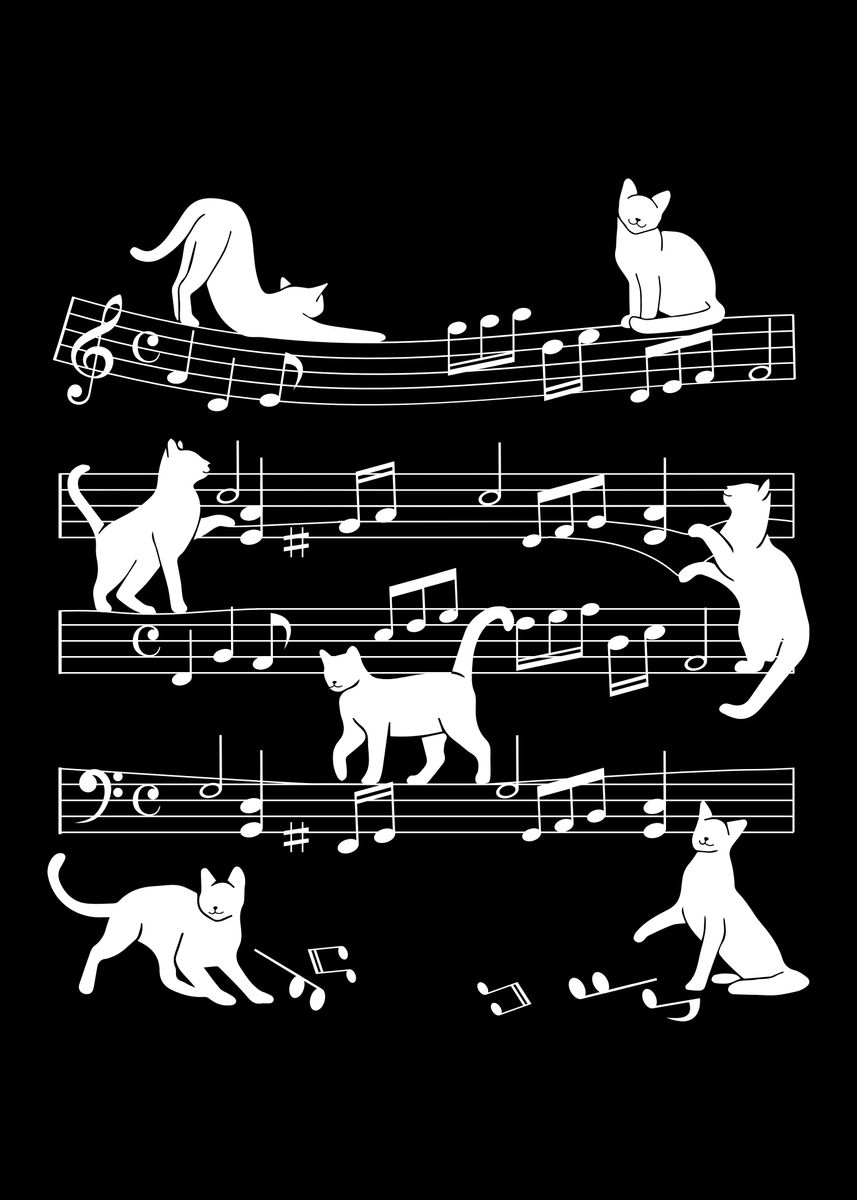 'Cat on music notes' Poster, picture, metal print, paint by Andreas ...