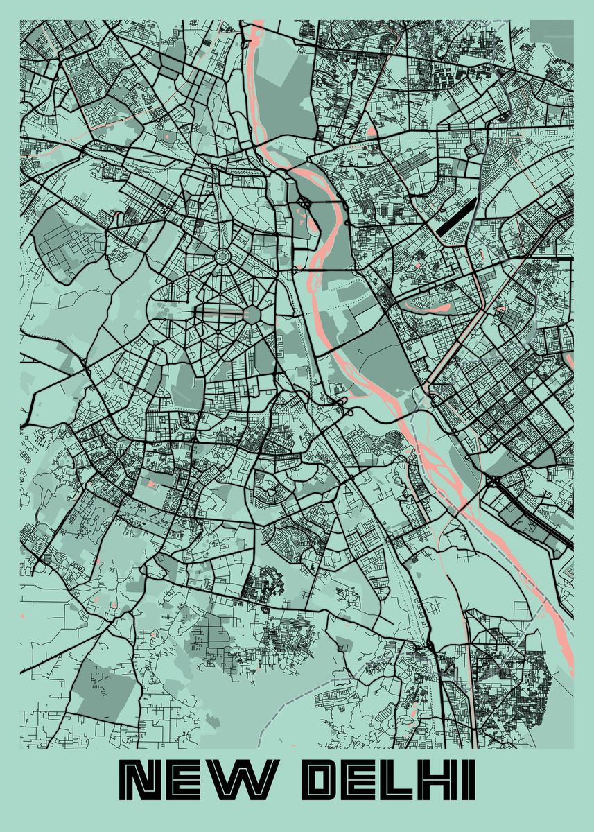 'New Delhi City Map India' Poster, picture, metal print, paint by Max ...