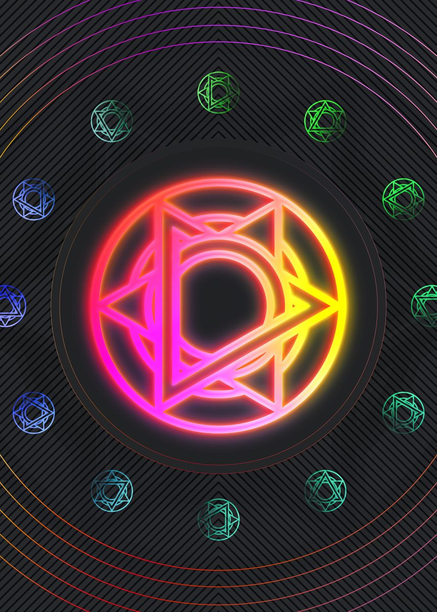 'Neon Geometric Glyph Rune' Poster by Holy Rock Design | Displate