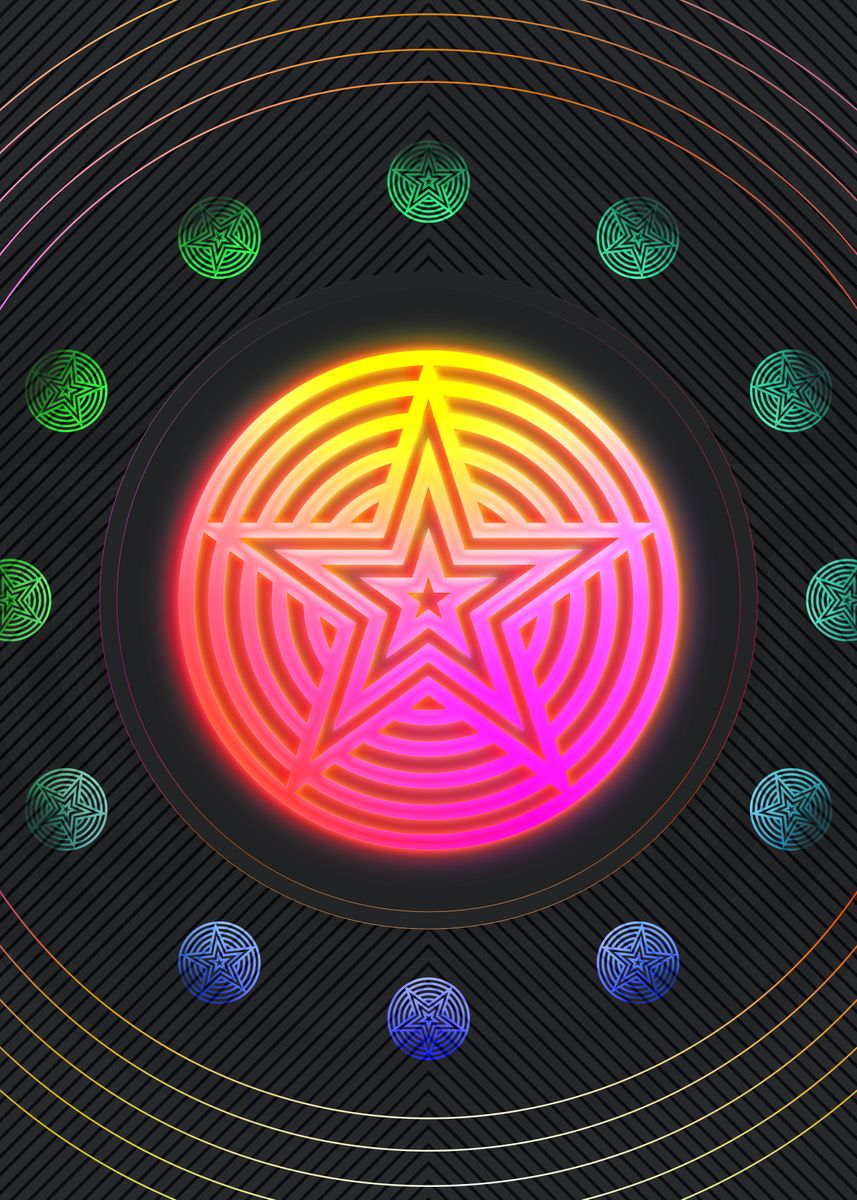 'Neon Geometric Glyph Rune' Poster, picture, metal print, paint by Holy ...