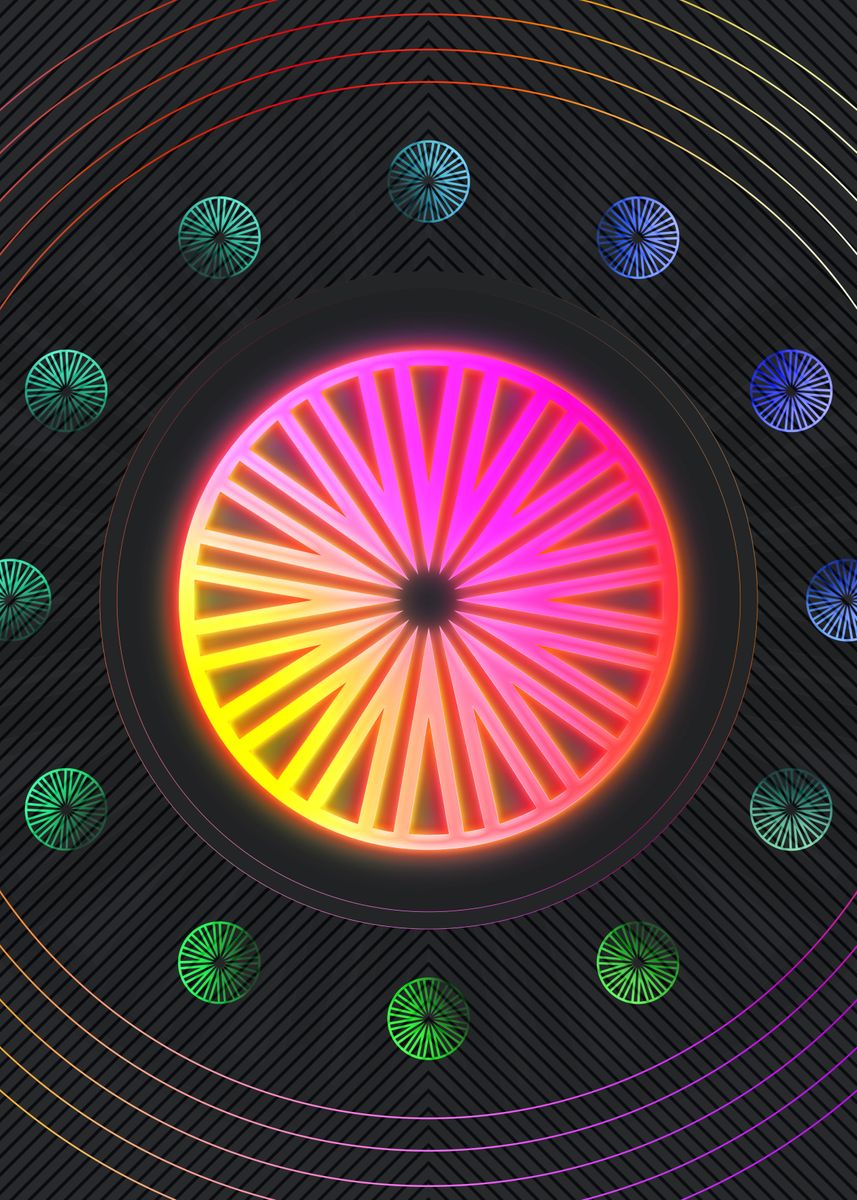 'Neon Geometric Glyph Runes' Poster, picture, metal print, paint by ...