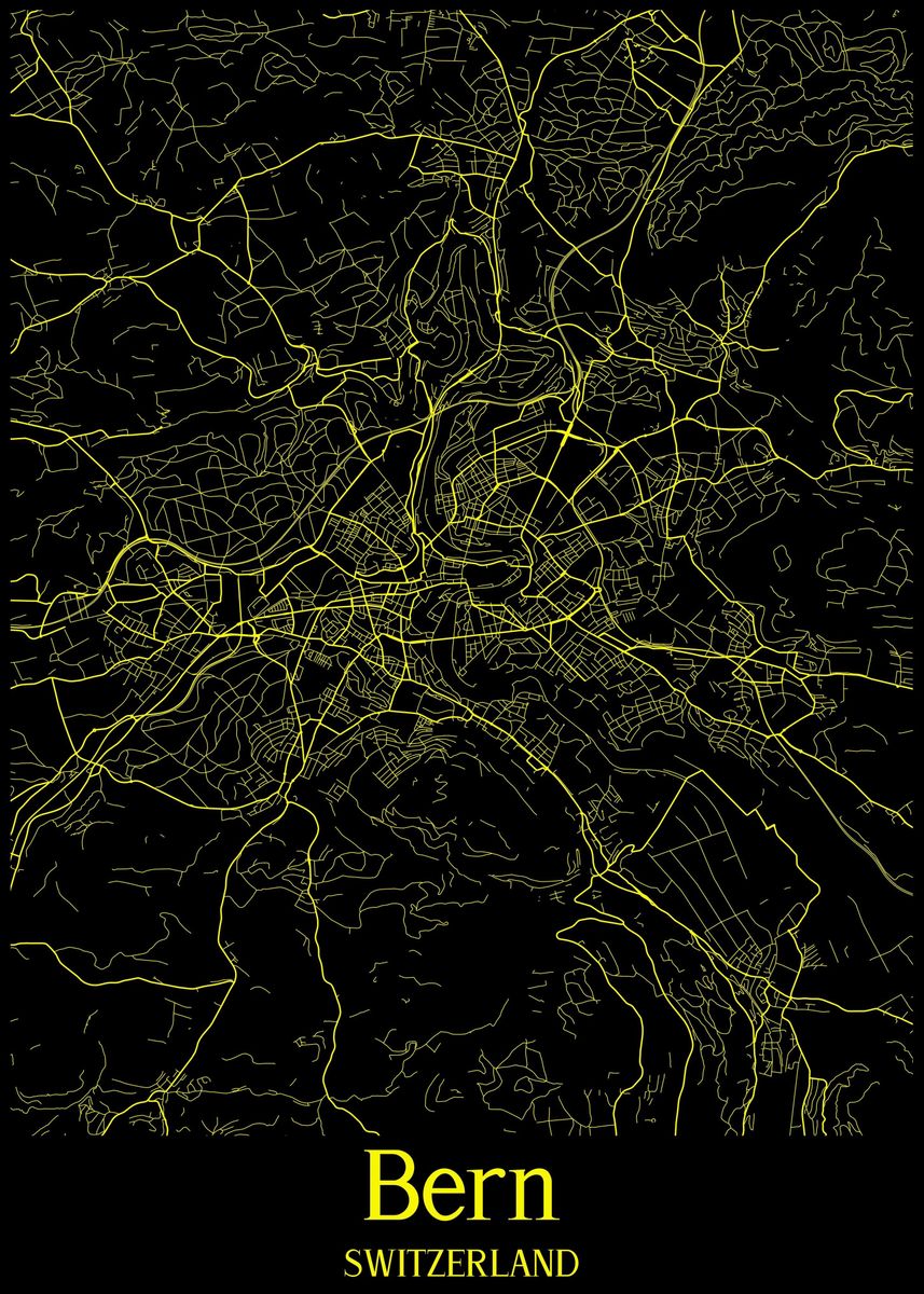 'Bern City Map Switzerland ' Poster, picture, metal print, paint by Max ...