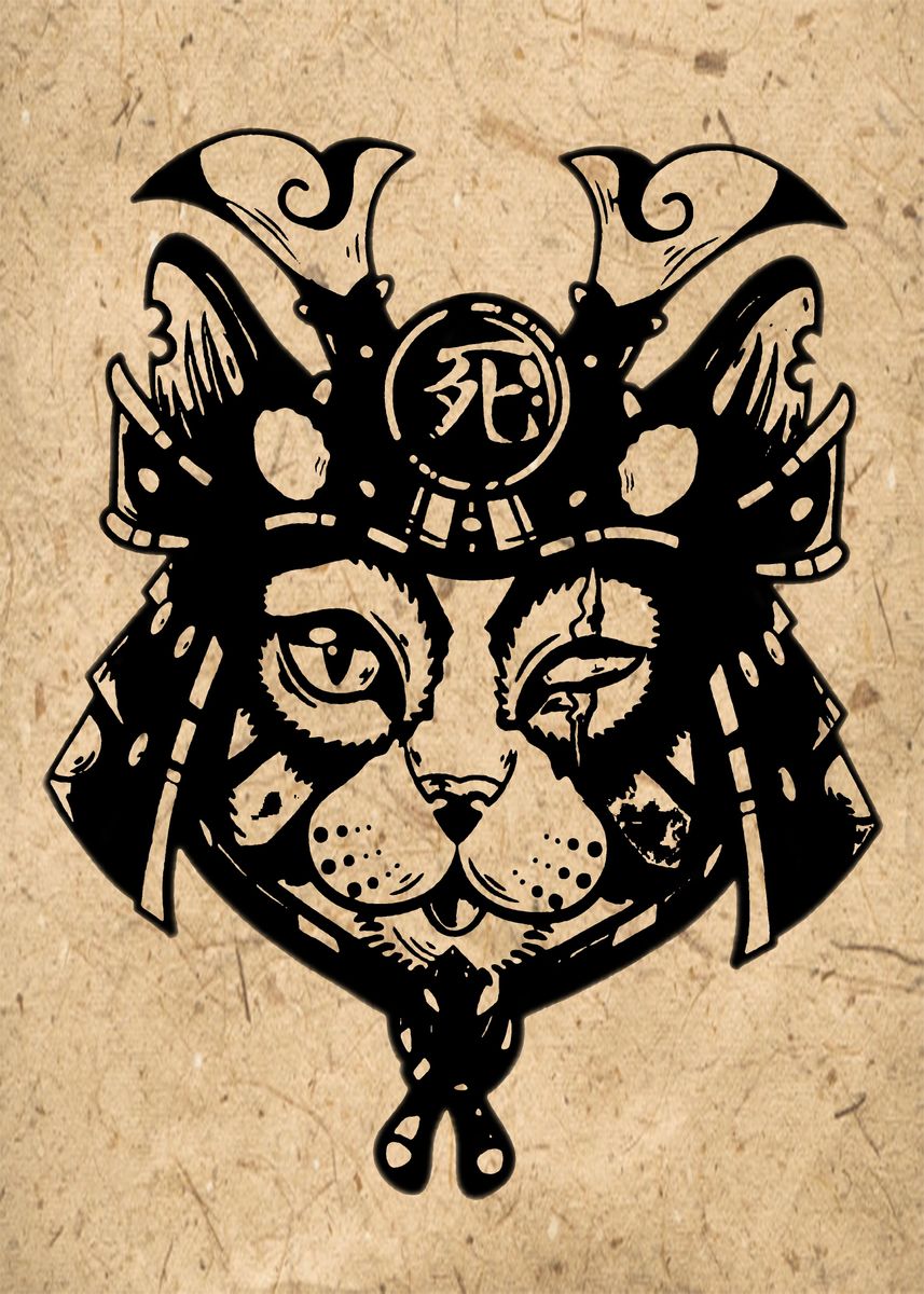 'Vintage Mask Ninja Cat' Poster, picture, metal print, paint by Rijis ...