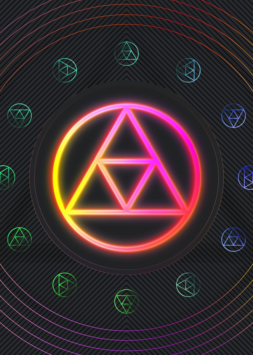 'Neon Geometric Glyphs Sign' Poster, picture, metal print, paint by ...