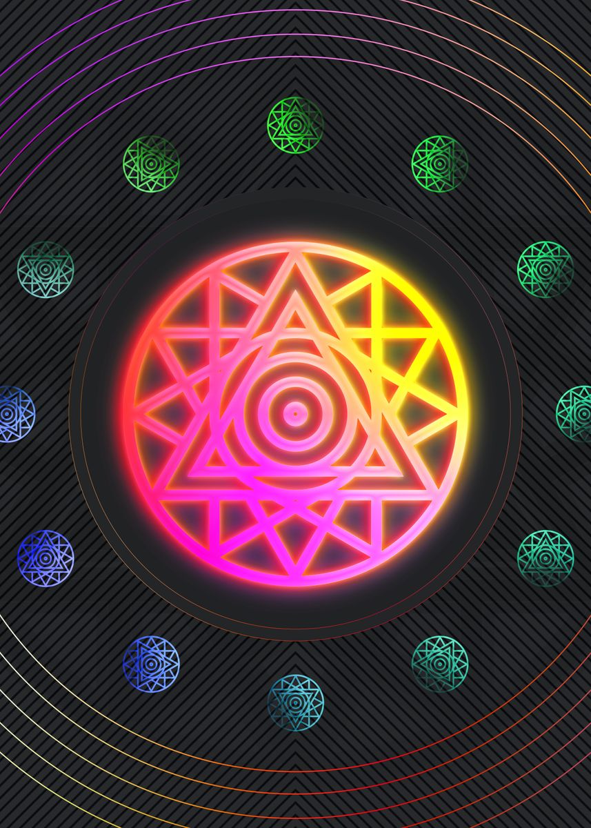 'Neon Geometric Glyphs Rune' Poster by Holy Rock Design | Displate
