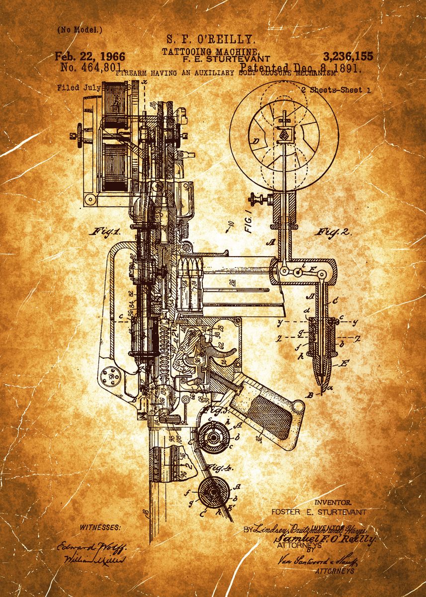 '1 First Tattoo Machine Pa' Poster, picture, metal print, paint by ...