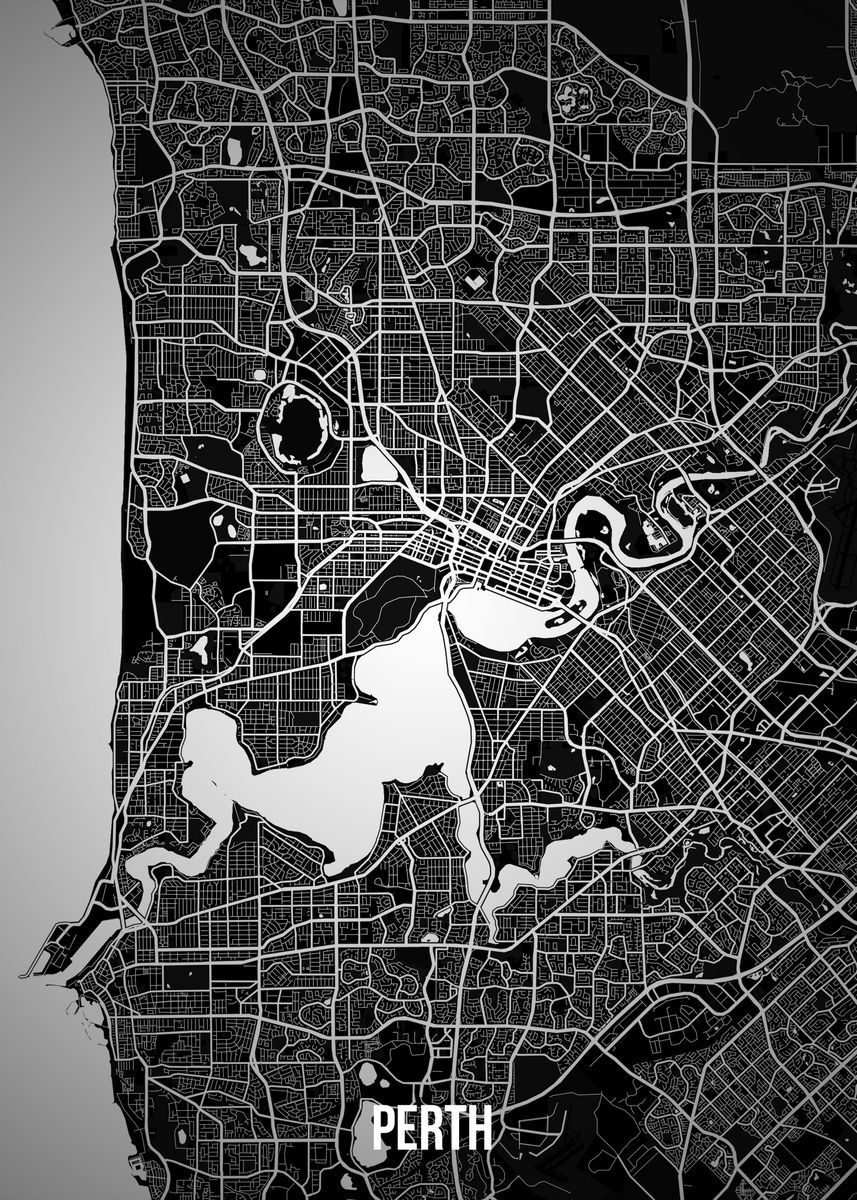 'Perth dark map' Poster, picture, metal print, paint by LUNGHISTE ...