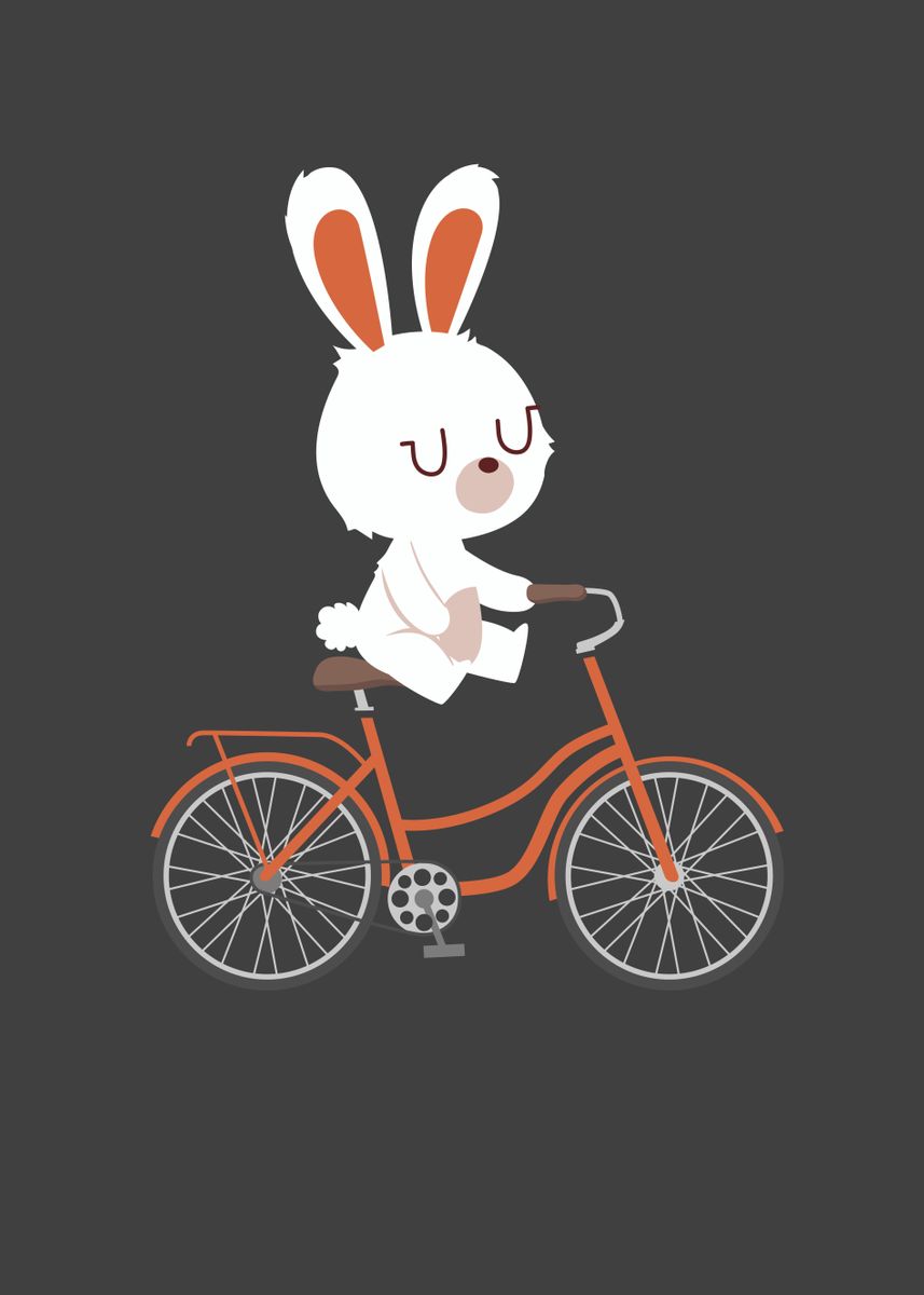 'Cute Bunny Rabbit On Bike' Poster, picture, metal print, paint by ...