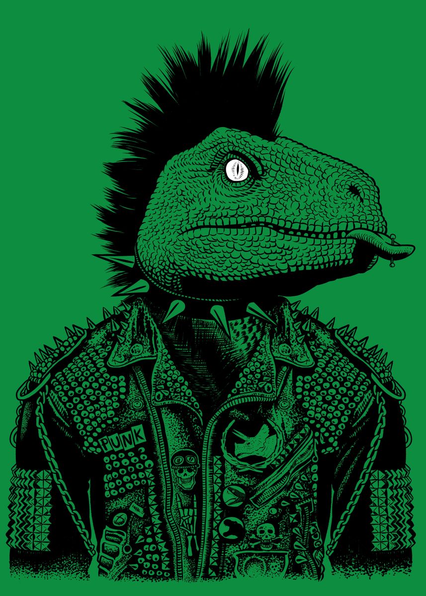 'Biker Punk Velociraptor' Poster, picture, metal print, paint by ...