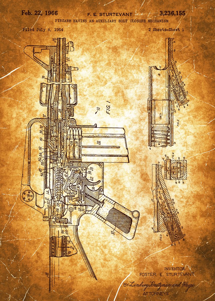 '1 M16 Rifle Patent' Poster, picture, metal print, paint by Daniel ...