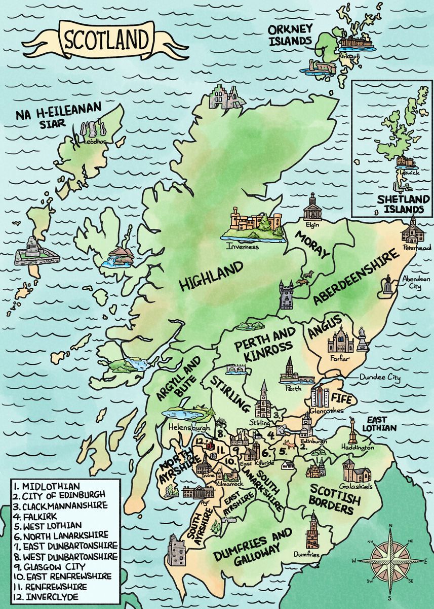 'Watercolor Scotland Map' Poster, picture, metal print, paint by ...
