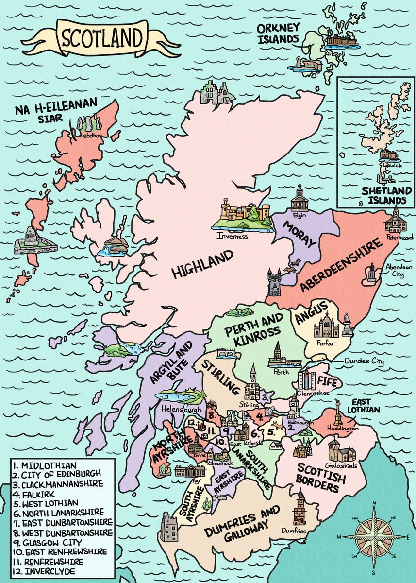 'Colorful Scotland Map' Poster, picture, metal print, paint by Sheridan ...