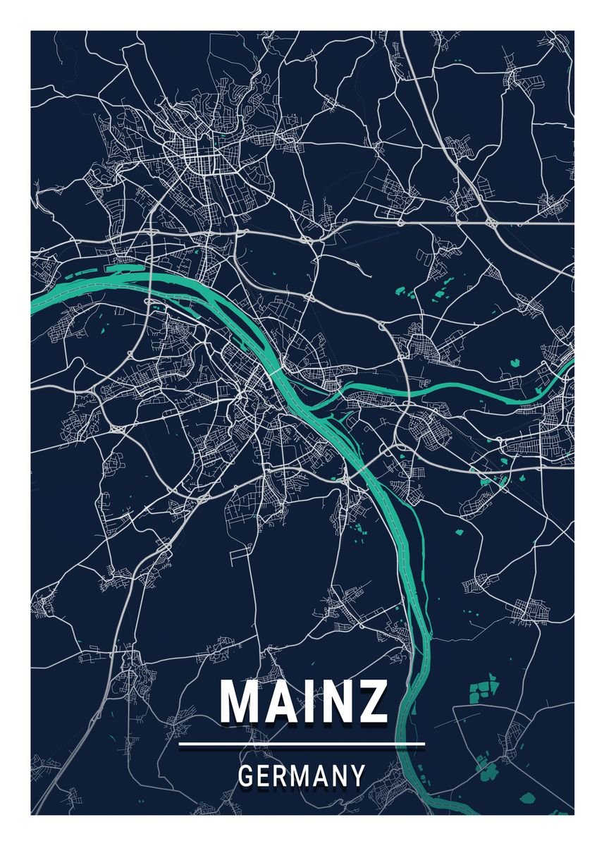 'Mainz City Map Germany' Poster, picture, metal print, paint by Max ...
