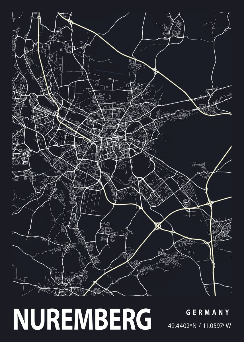 'Nuremberg City Map Germany' Poster, picture, metal print, paint by Max ...