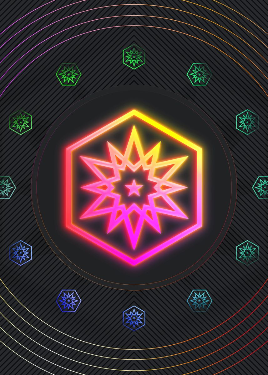 'Neon Geometric Glyph Runes' Poster, picture, metal print, paint by ...