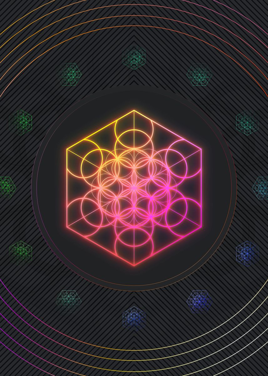 'Neon Geometric Glyph Runes' Poster, picture, metal print, paint by ...