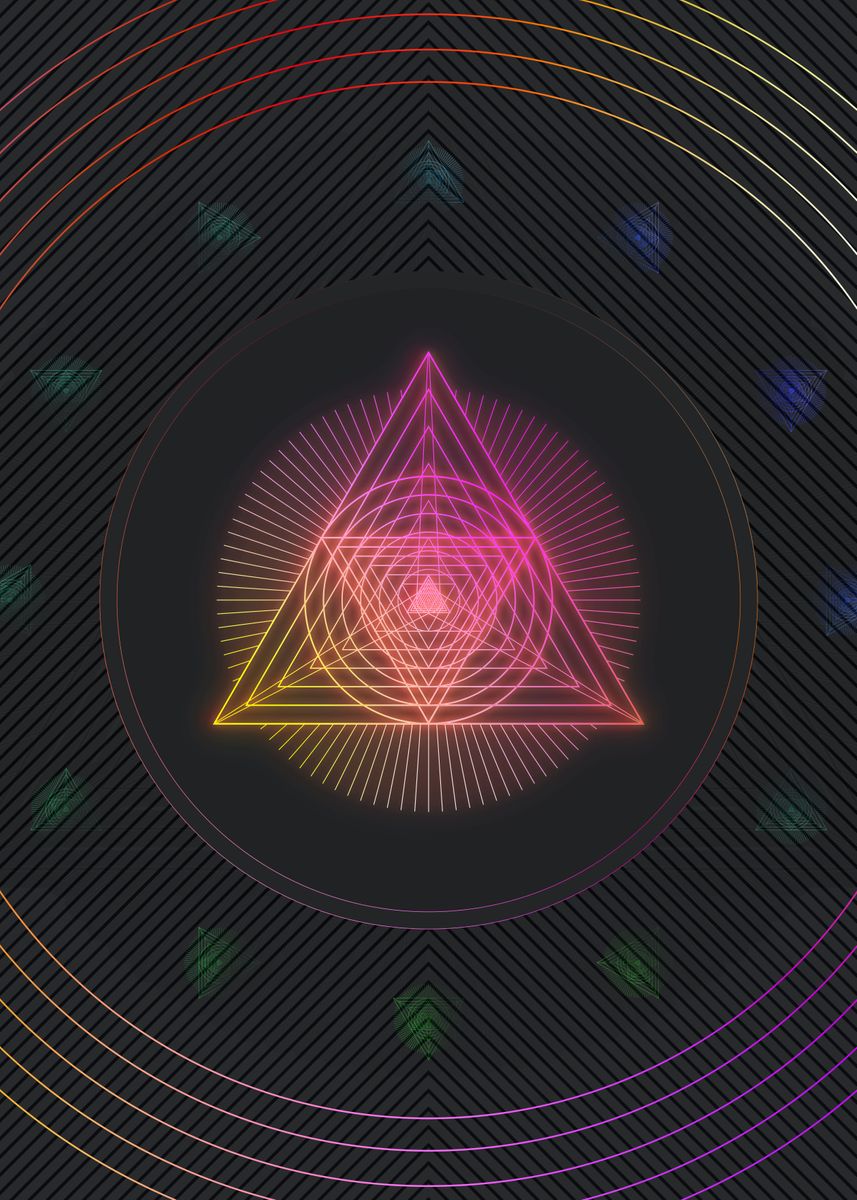 'Neon Geometric Glyph Runes' Poster by Holy Rock Design | Displate